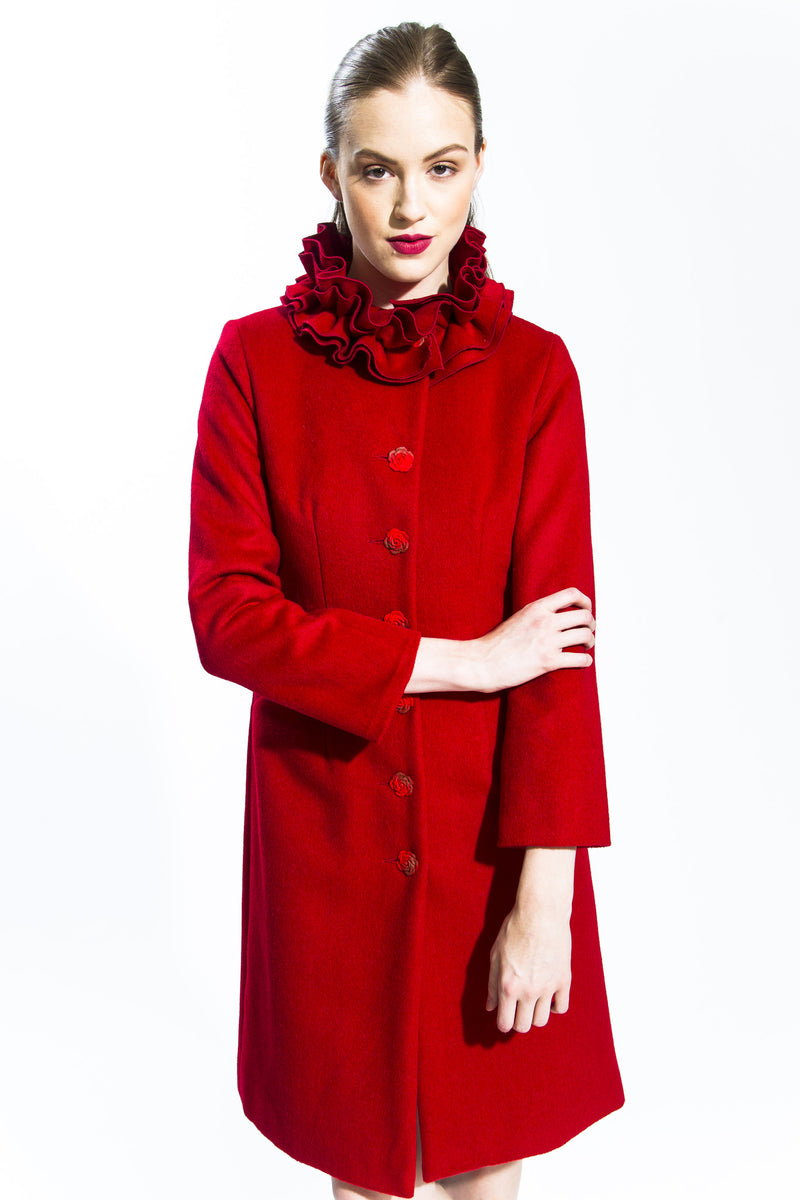 Carmine Transformable Ruffle Cashmere Coat Style # 141 – JSong Way